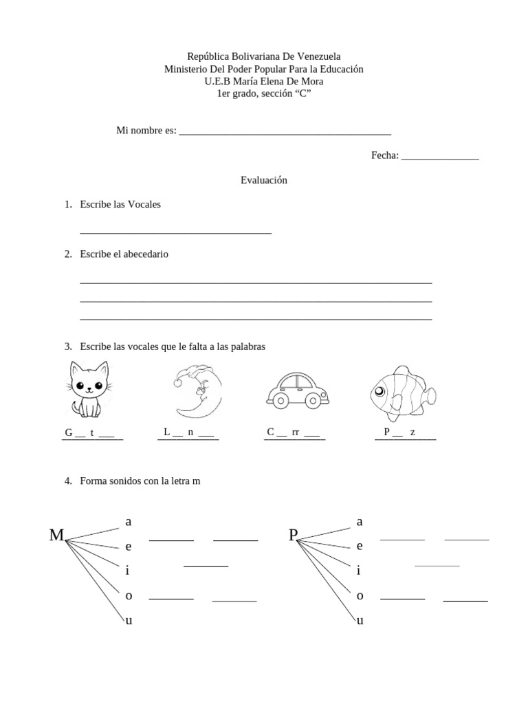 Evaluación 1er Grado | PDF | Ortografía