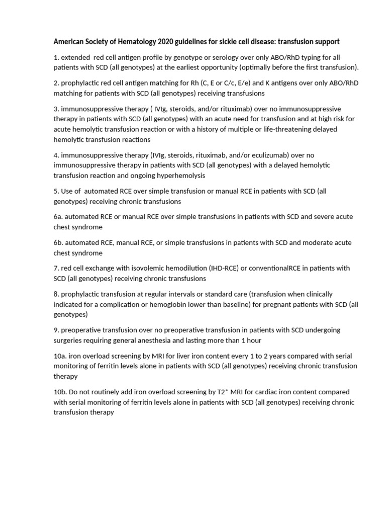American Society of Hematology 2020 Guidelines For Sickle Cell Disease ...