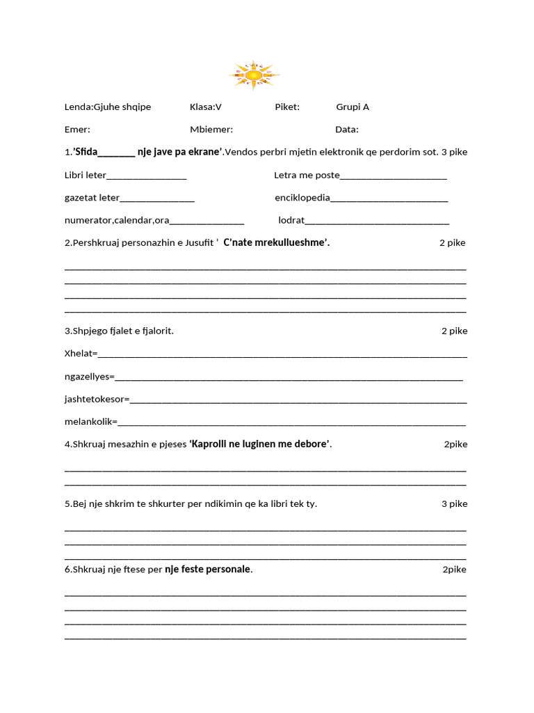 Test Drejtorie Simestri I Dyte Klasa V | PDF