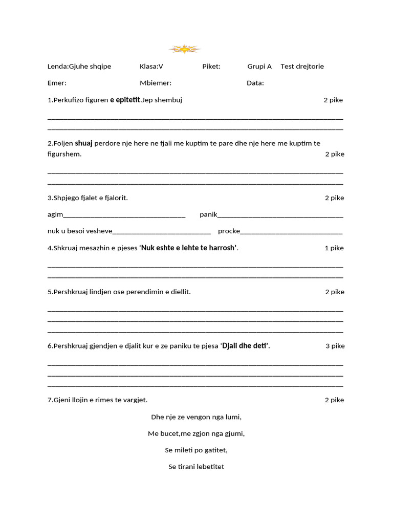 Test Drejtorie Simestri I Dyte Klasa VI | PDF
