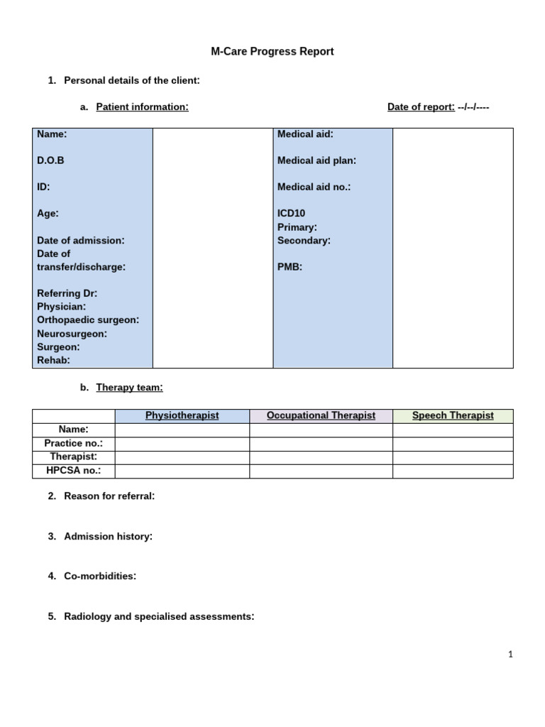 M-Care Physiotherapy Progress Report | PDF | Physical Therapy | Balance ...