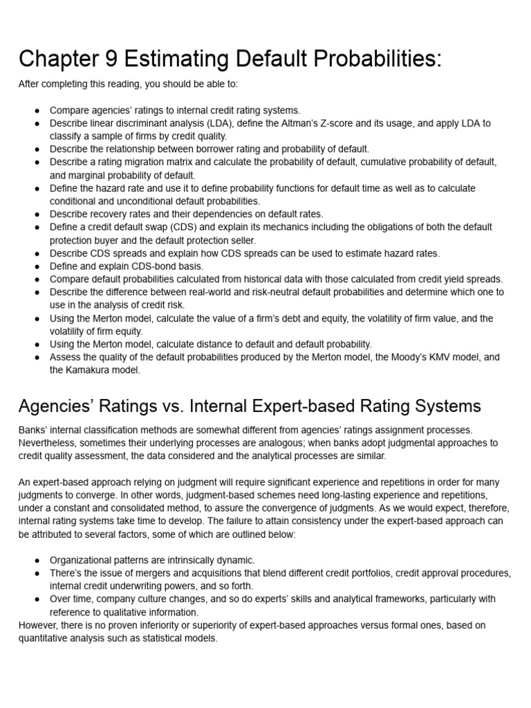Chapter 9 Estimating Default Probabilities | PDF | Credit Default Swap | Valuation (Finance)