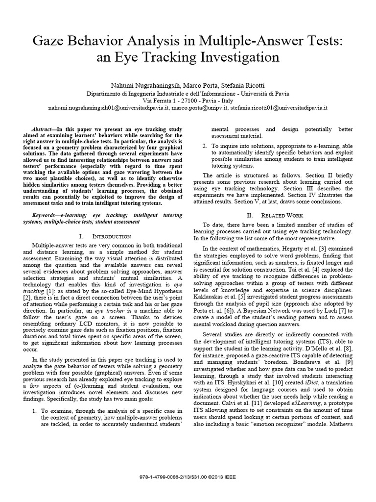 Gaze Behavior Analysis in Multiple-Answer Tests An Eye Tracking ...