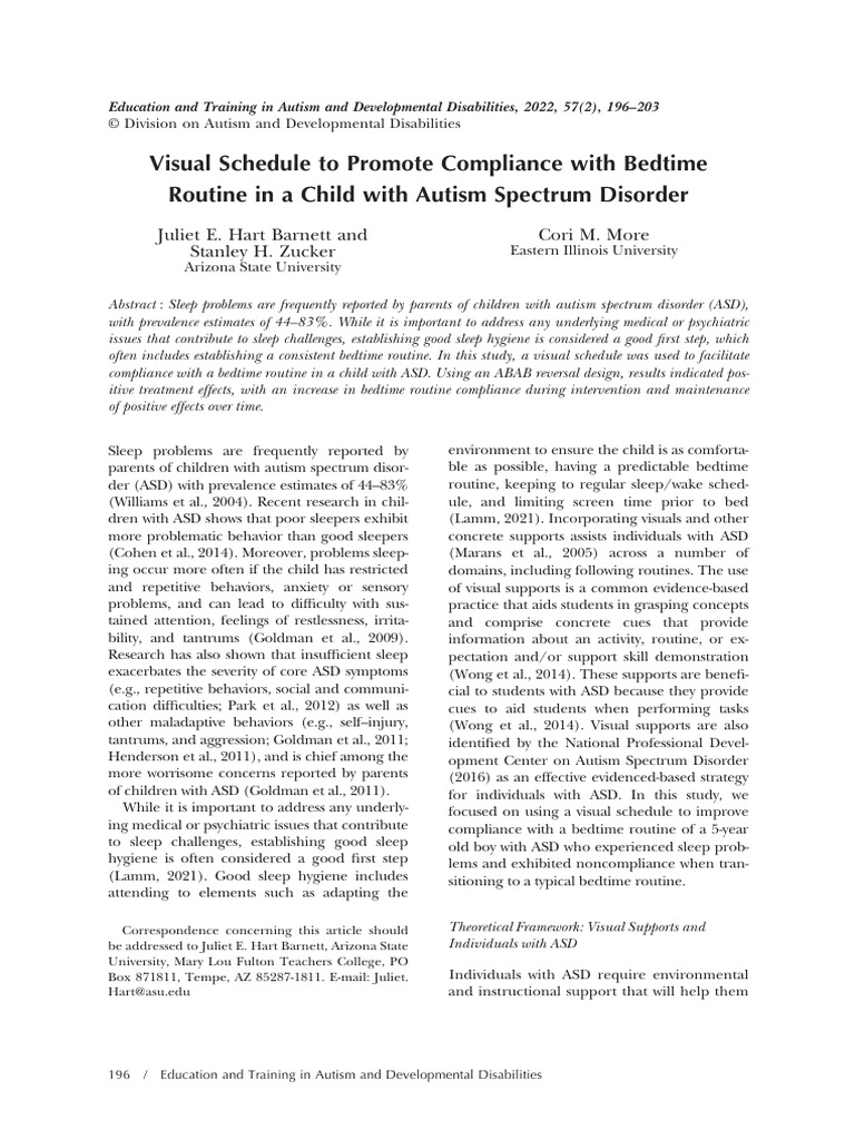 Visual Schedule To Promote Compliance With Bedtime Routine in A Child ...