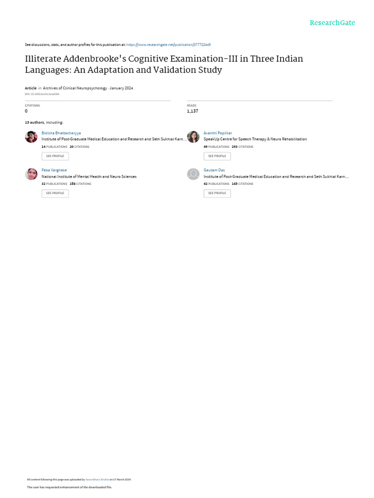 Mini ACE-Cognitive Exam in Indian Languages | PDF | Literacy | Dementia