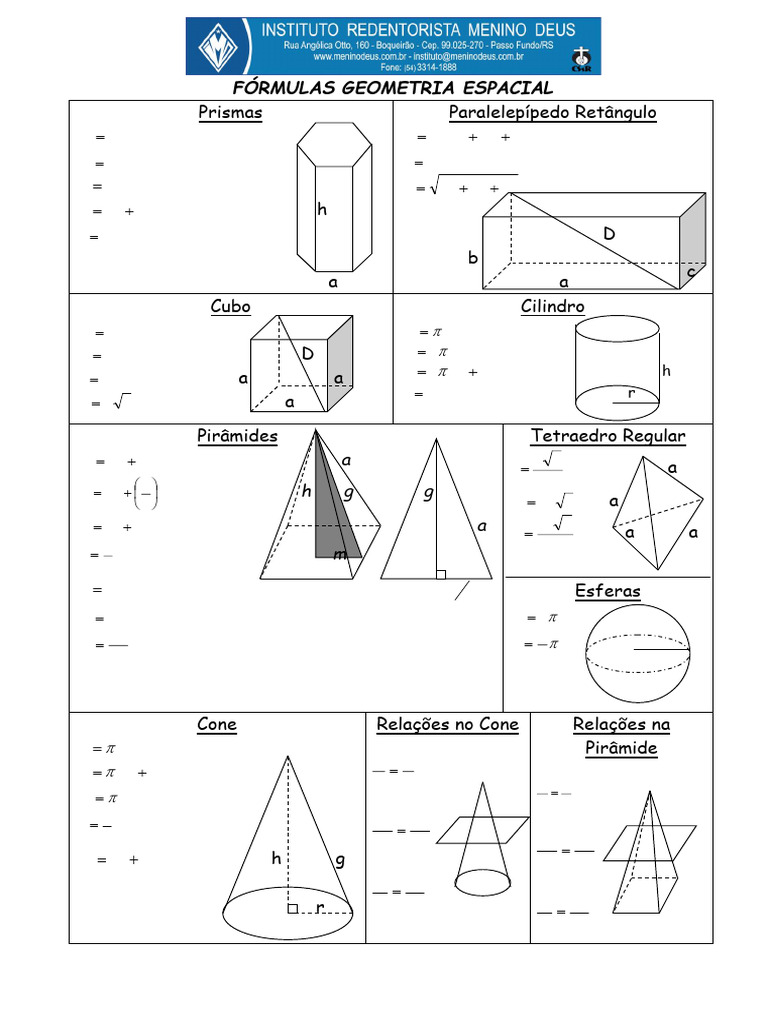 Fórmulas espacial | PDF | Geometria | Geometria Clássica