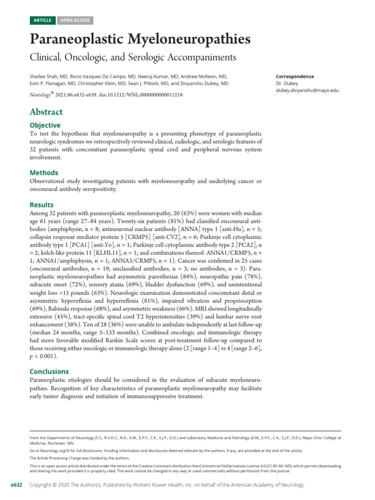 Paraneoplastic Myeloneuropathies | PDF | Peripheral Neuropathy ...