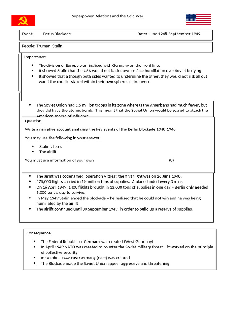 Berlin Blockade Revision Card.123423431 | PDF | Foreign Policy ...