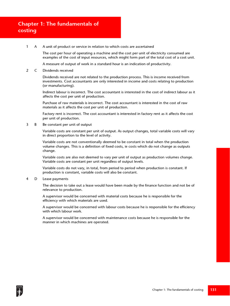 MI Management Information ICAEW Answer Bank | PDF | Cost Of Goods Sold ...