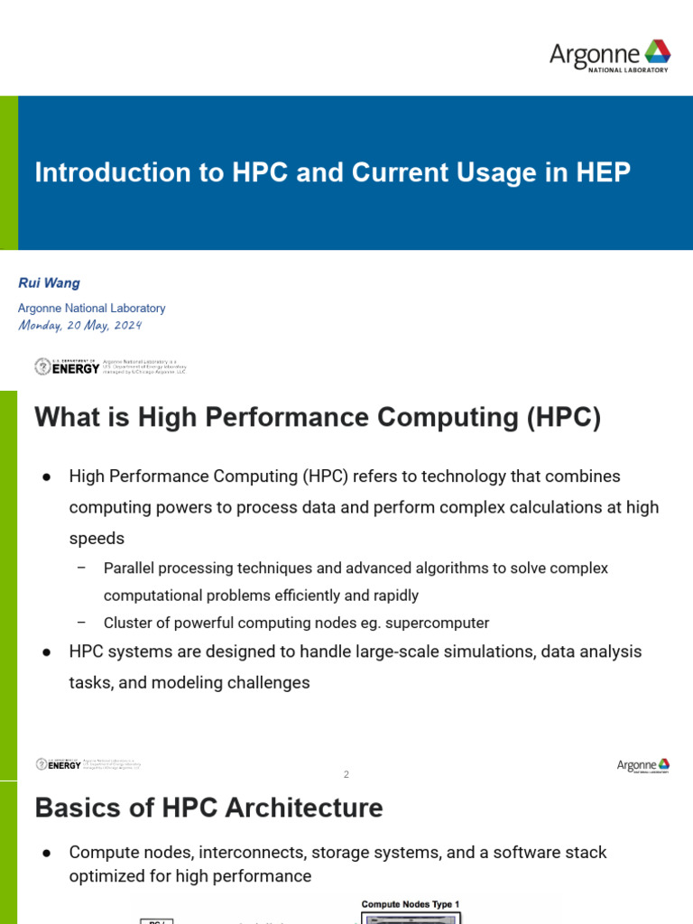 Introduction To Hpc And Current Usage In Hep Pdf Computer Cluster Supercomputer