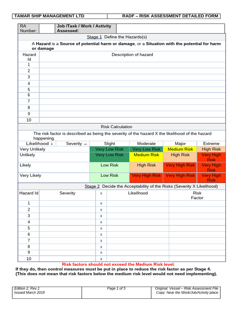 Tamar Ship Management Risk Assessment Form | PDF | Risk | Risk Assessment