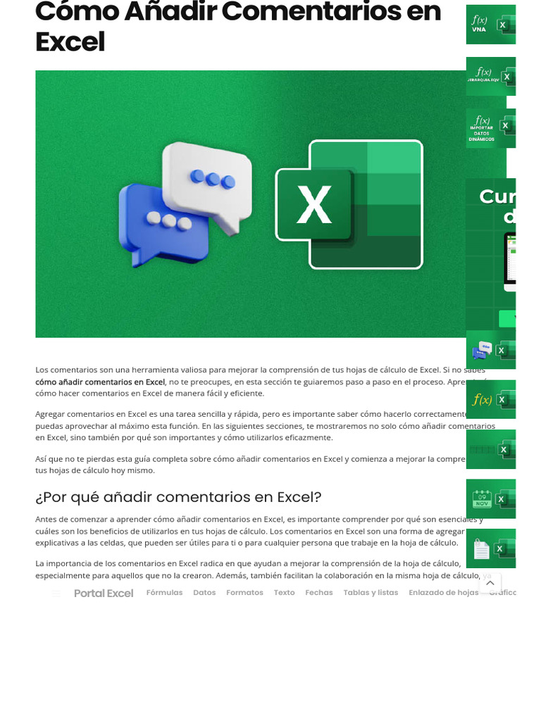 Cómo Añadir Comentarios en Excel - Portal Excel | PDF | Microsoft Excel | Hoja de cálculo