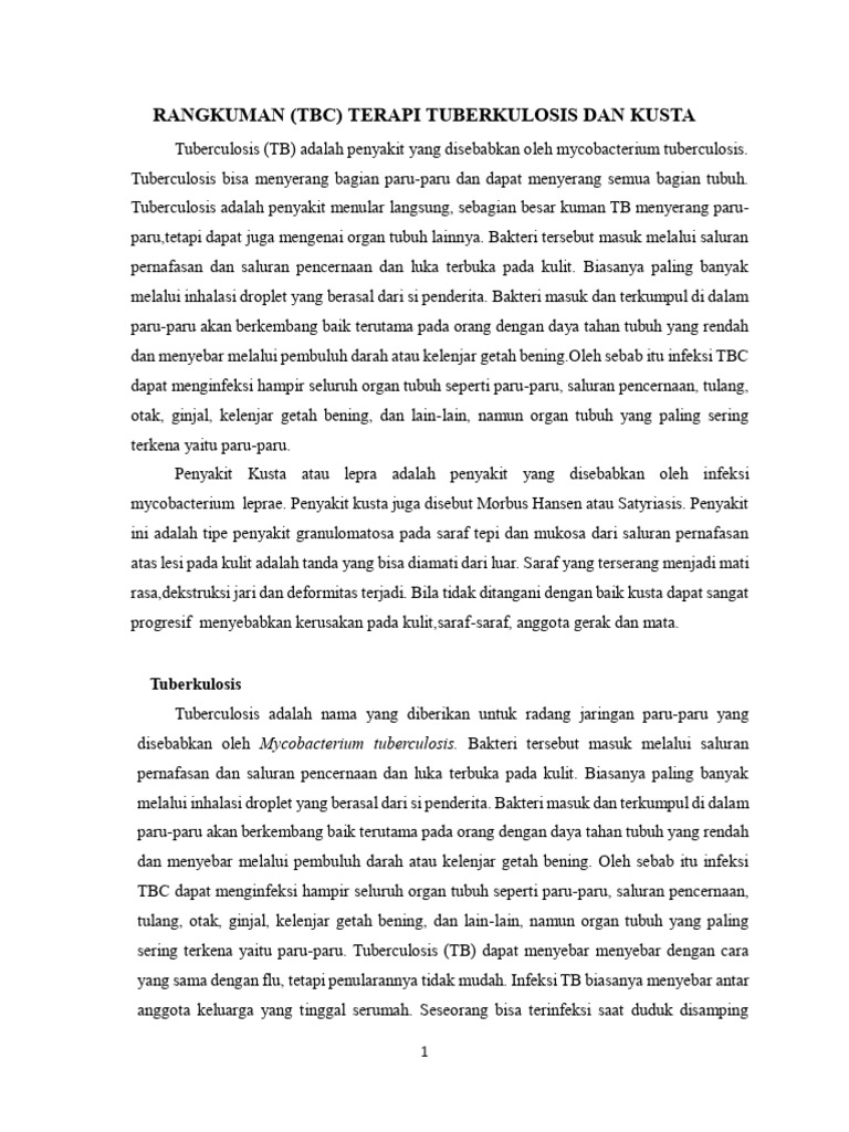 RANGKUMAN Terapi Tuberkulosis Dan Kusta | PDF | Pengembangan Diri | Sains & Matematika
