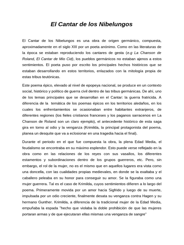El Cantar de Los Nibelungos | PDF | Poesía épica
