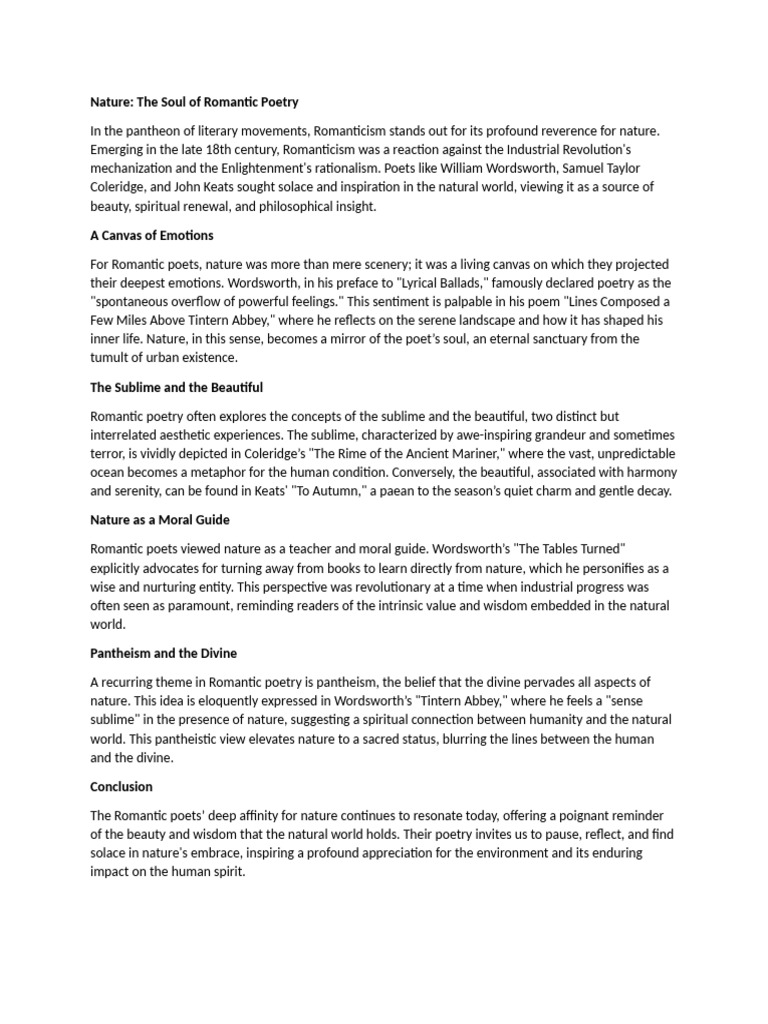 Role of Nature in Romantic Poetry | PDF | Romanticism | William Wordsworth