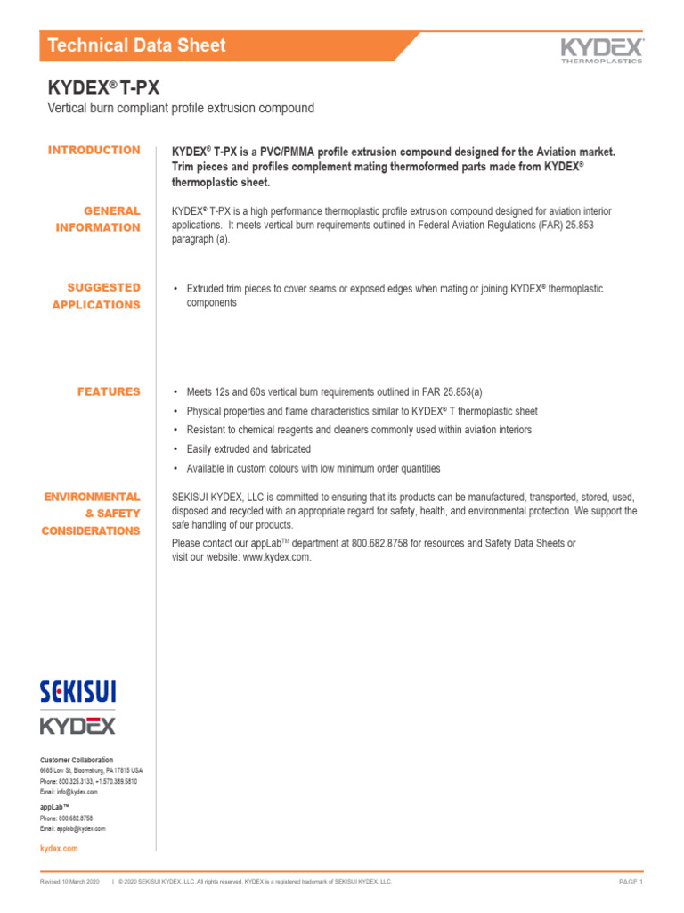 KYDEX T-PX Technical Data Sheet | PDF | Strength Of Materials ...