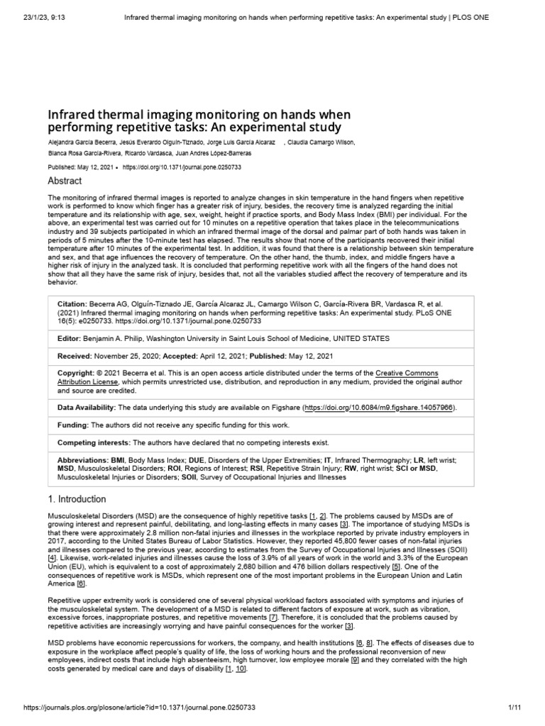 Infrared Thermal Imaging Monitoring On Hands When Performing Repetitive ...