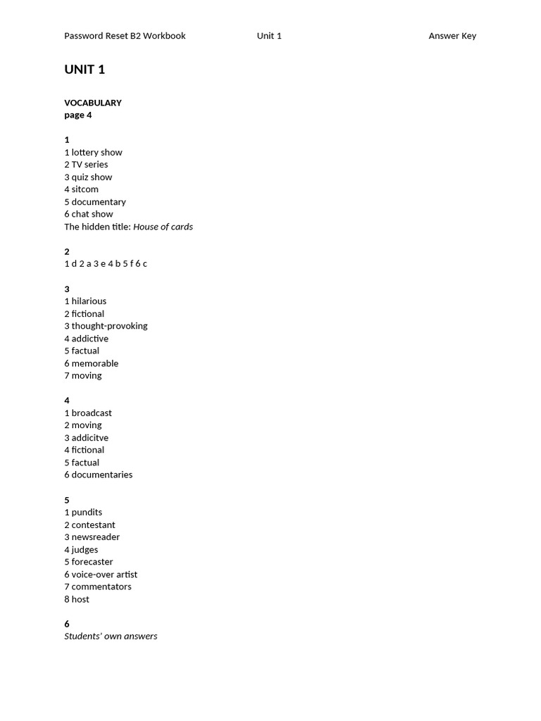 Password Reset B2 WB U1 KEY | PDF | Human Communication