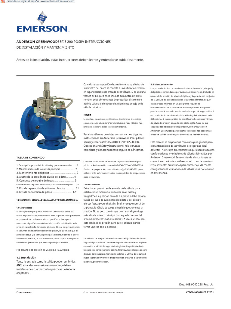 Manual Series 200 Posrv Installation Maintenance Instructions Anderson ...