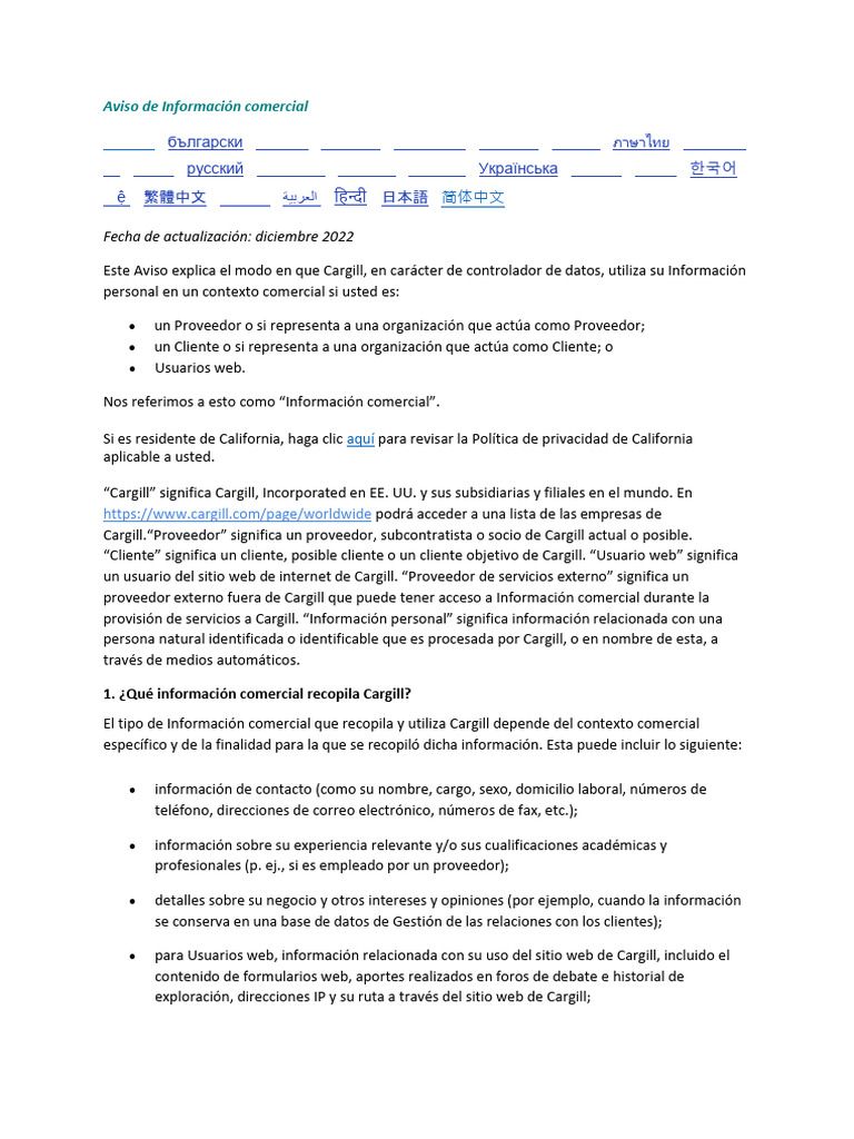 ES Business Information Notice Dec2022 | PDF | Política de privacidad