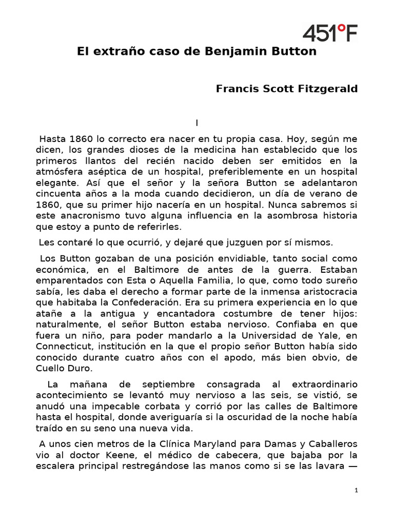 Francis Scott Fitzgerald - El Extraño Caso de Benjamin Button | PDF ...