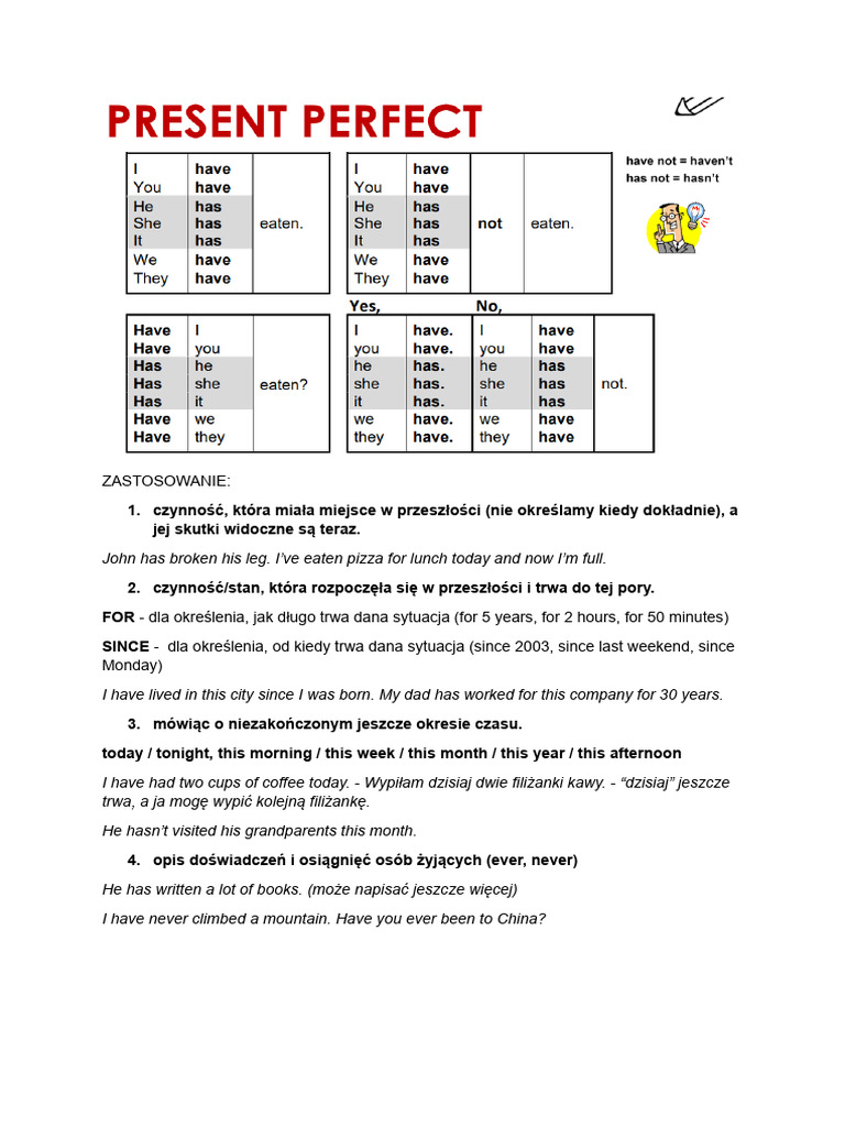 PRESENT PERFECT Teoria Ćwiczenia | PDF