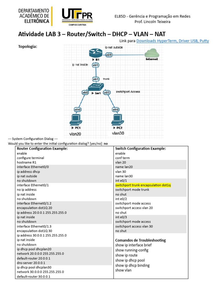 Atividade 03 - LAB Dhcp-Nat-Vlan | PDF | Ip Address | Router (Computing)