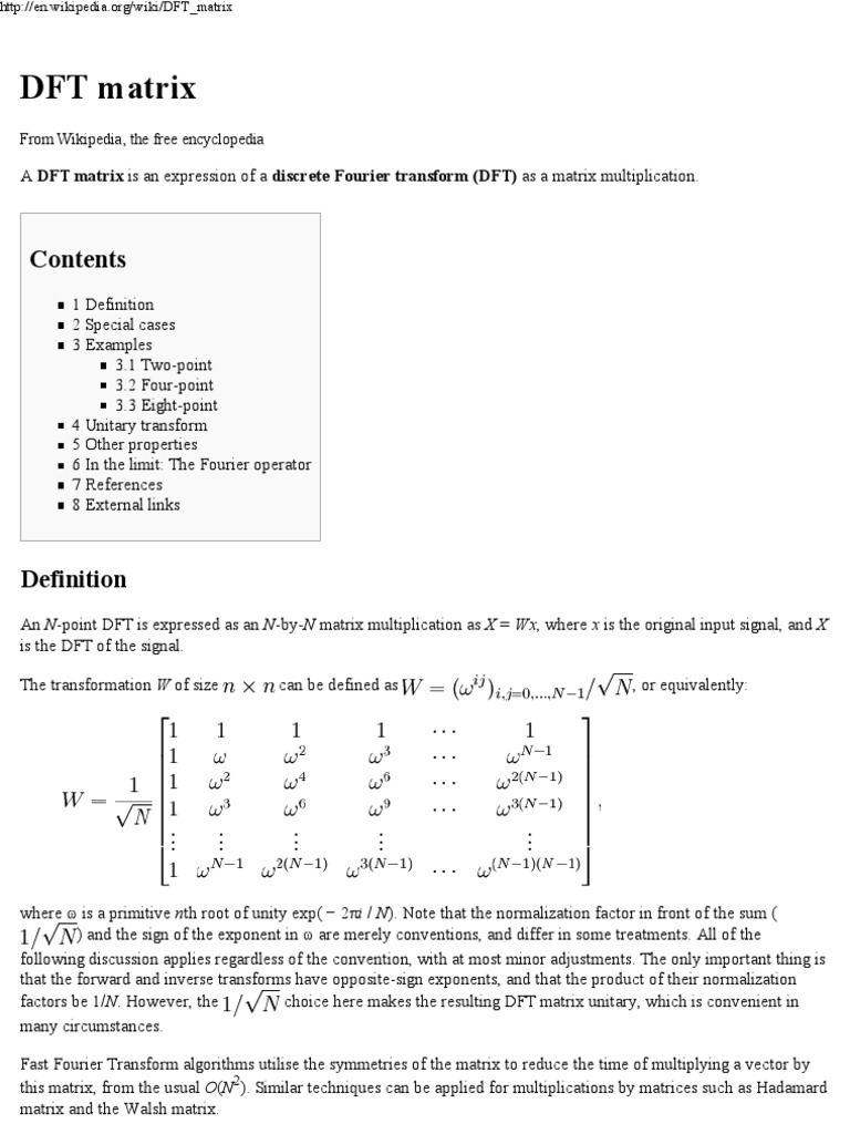 DFT Matrix - Wikipedia | PDF | Discrete Fourier Transform | Signal ...