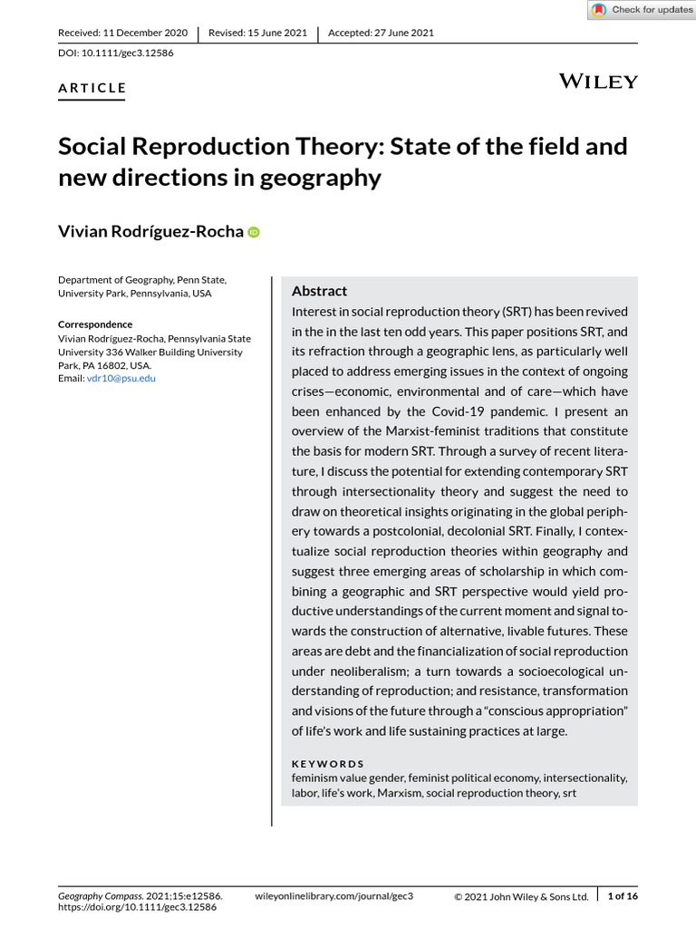 Geography Compass - 2021 - Rodríguez Rocha - Social Reproduction Theory ...