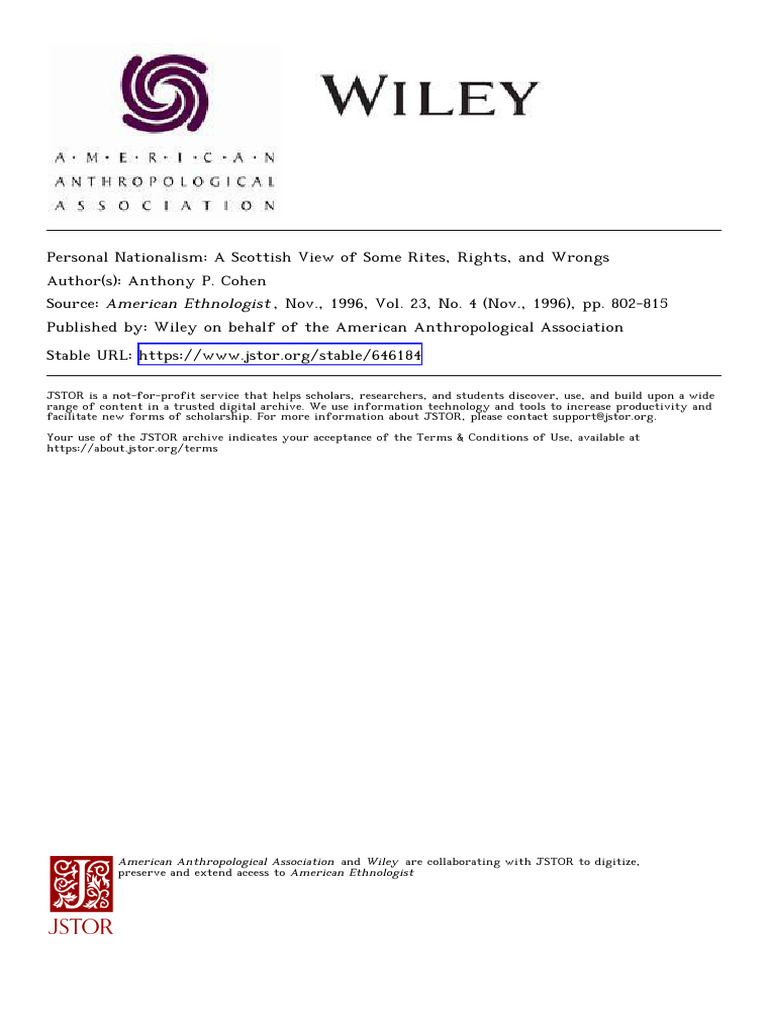 Cohen PersonalNationalismScottish 1996 | PDF | Nationalism | Self