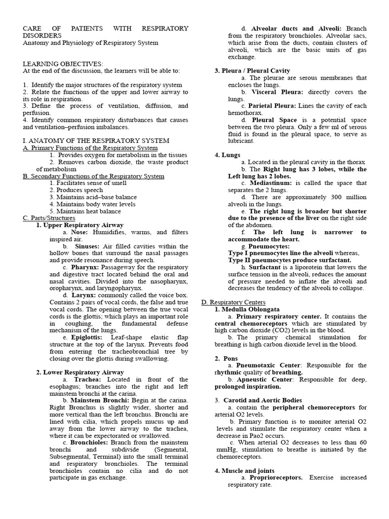 Anatomy Physiology Respiratory System OUTLINE | PDF | Respiratory Tract ...