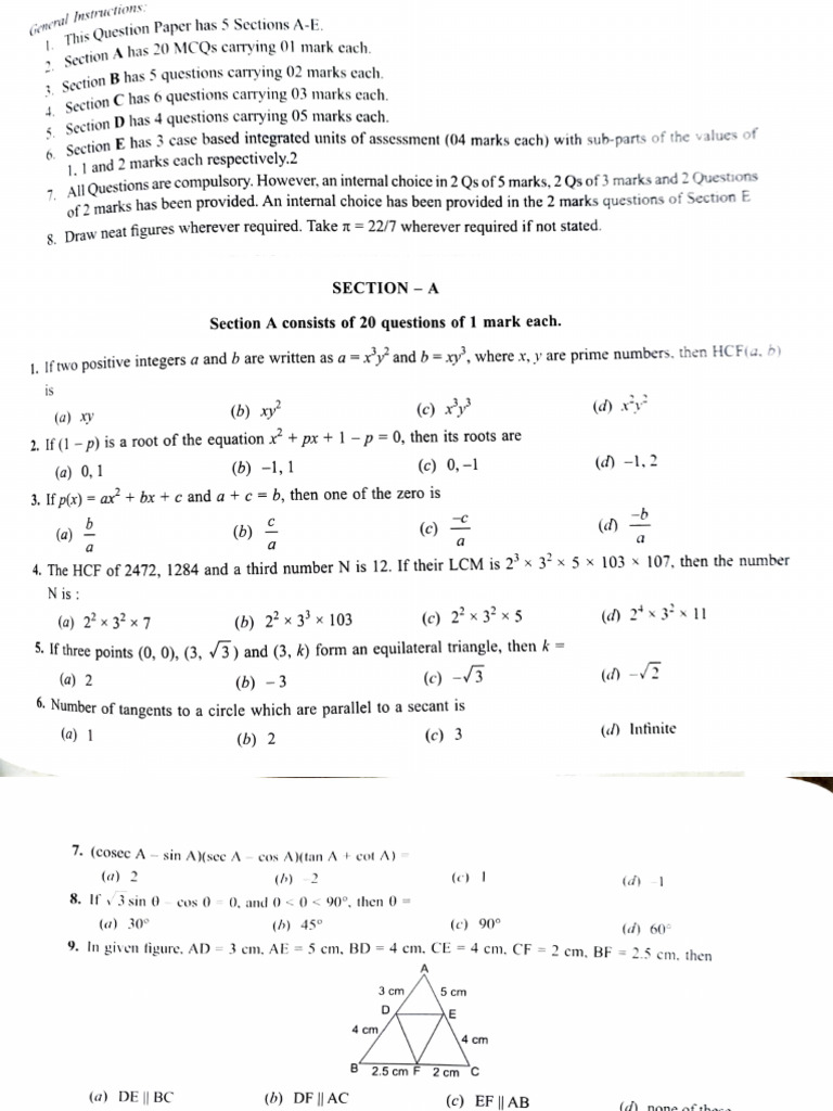 Together With Sample Paper - 7 | PDF | Trigonometric Functions | Euclidean Plane Geometry