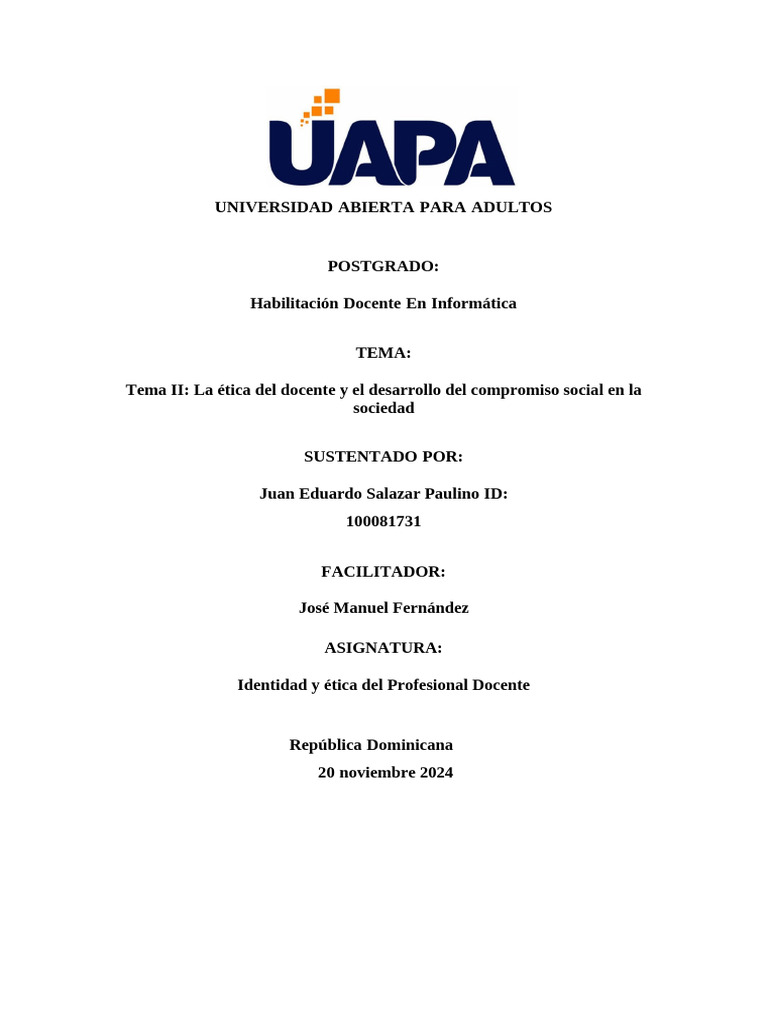 Tarea LL La Ética Del Docente y El Desarrollo Del Compromiso Social en La Sociedad | PDF ...