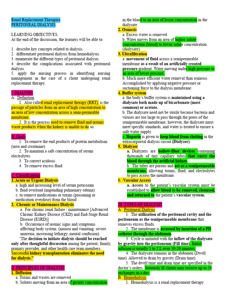 Peritoneal Dialysis Overview and Management | PDF | Hemodialysis ...