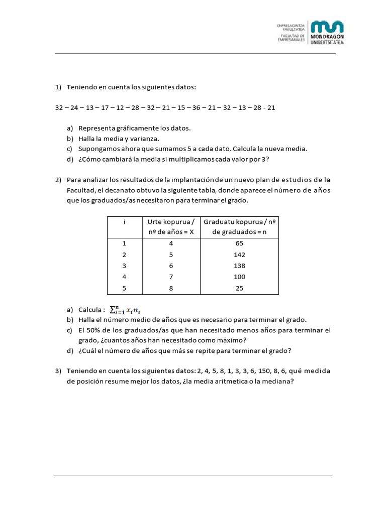 02 (CAST) Ejercicios Estadística Descriptiva en CASA I | PDF | Economias