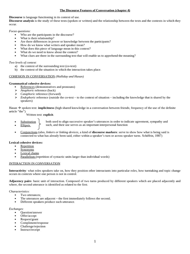 Discourse Features in Conversation Analysis | PDF | Conversation | Question