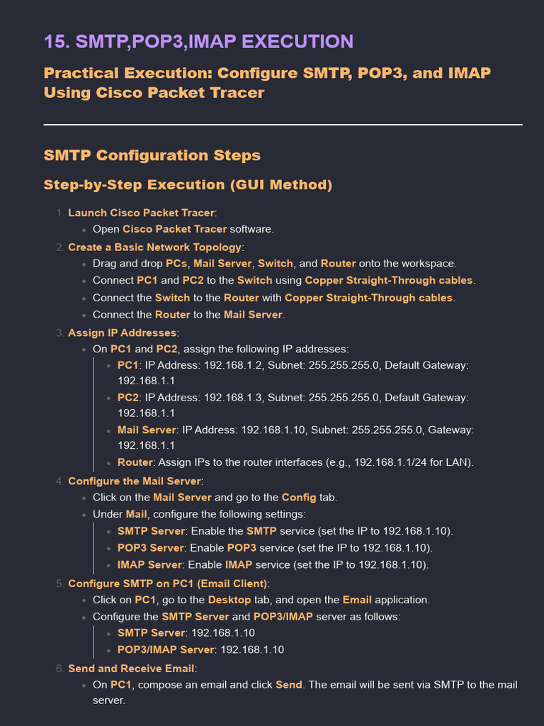 SMTP, Pop3, Imap Execution | PDF | Ip Address | Router (Computing)