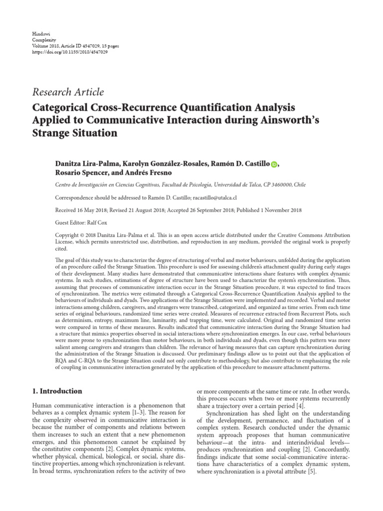 Categorical Cross-Recurrence Quantification Analys | PDF | Attachment Theory