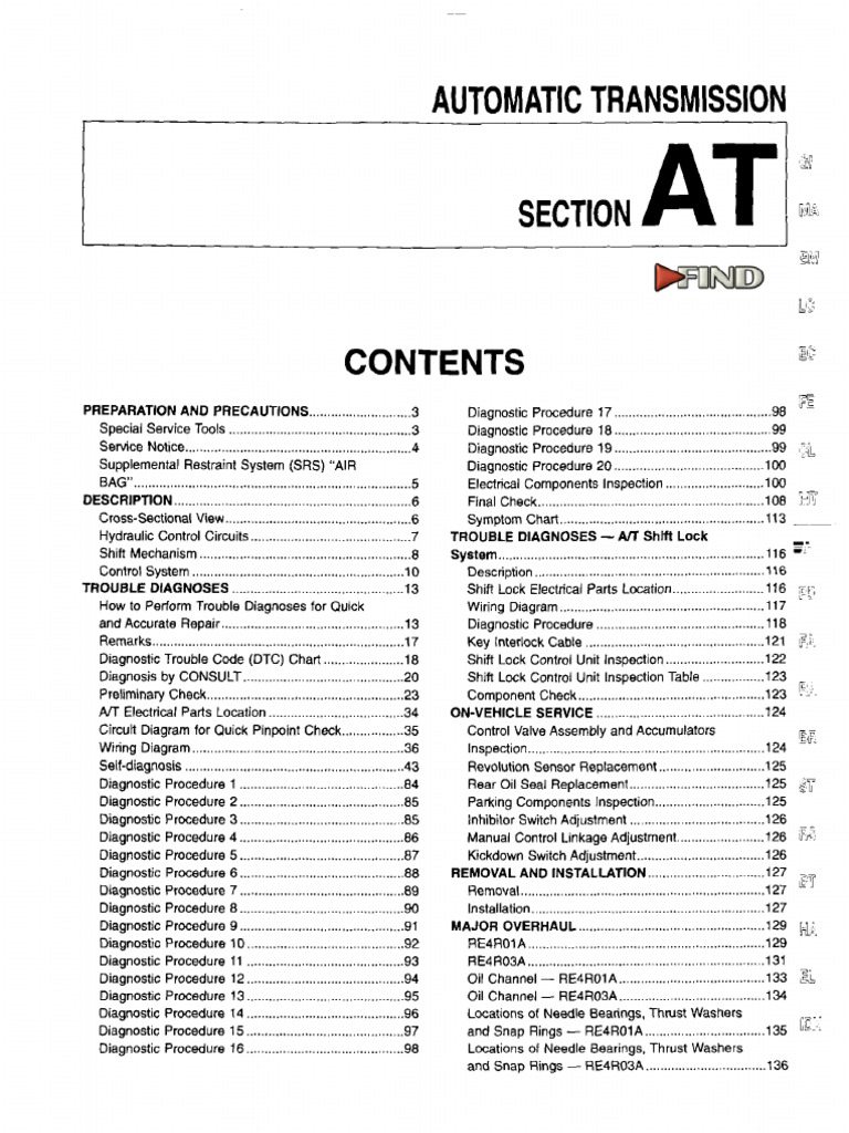 Re4r01a AT Service Manual | PDF | Throttle | Clutch
