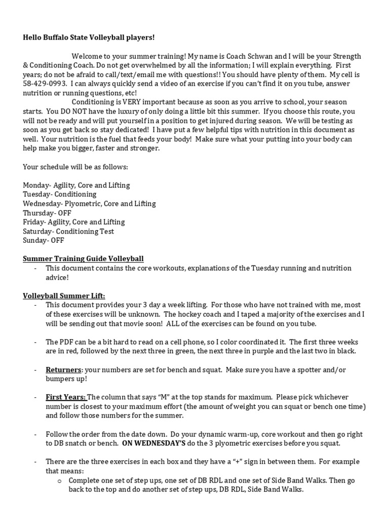 Summer Training Guide Volleyball | PDF | Meal | Foods