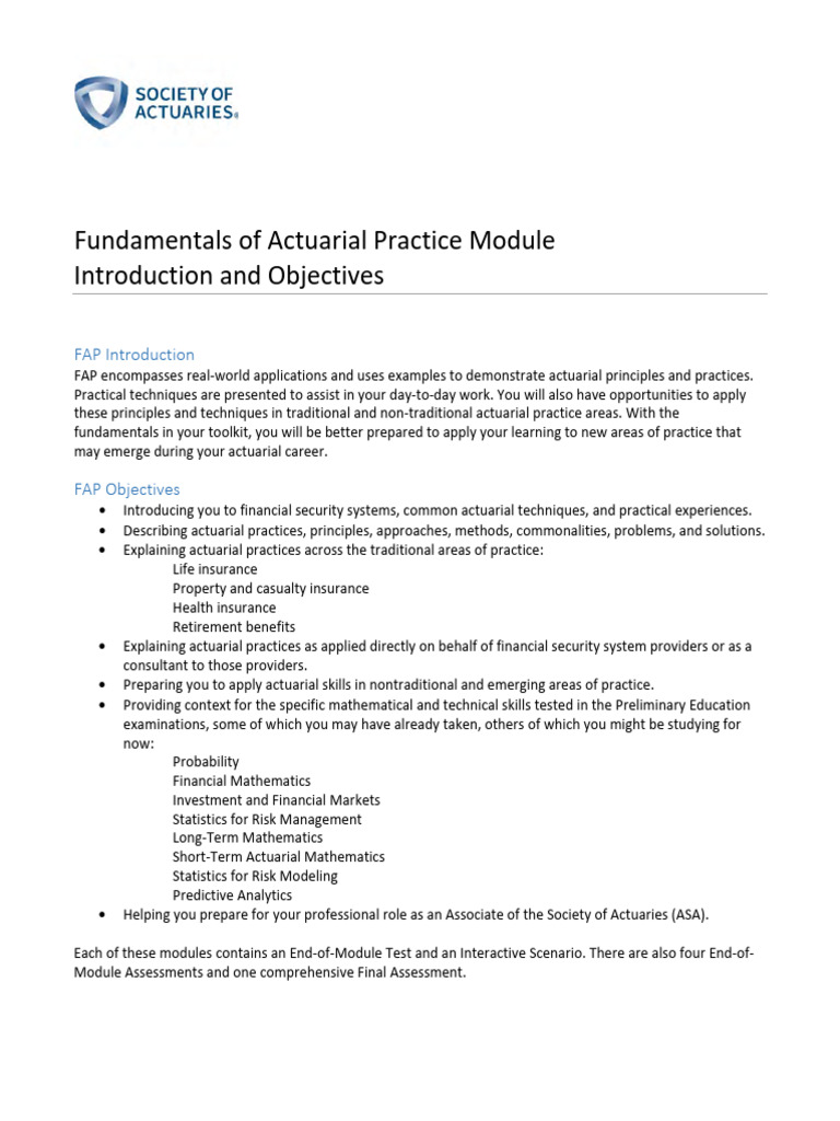 Fap Intro Objectives | PDF | Risk | Actuarial Science