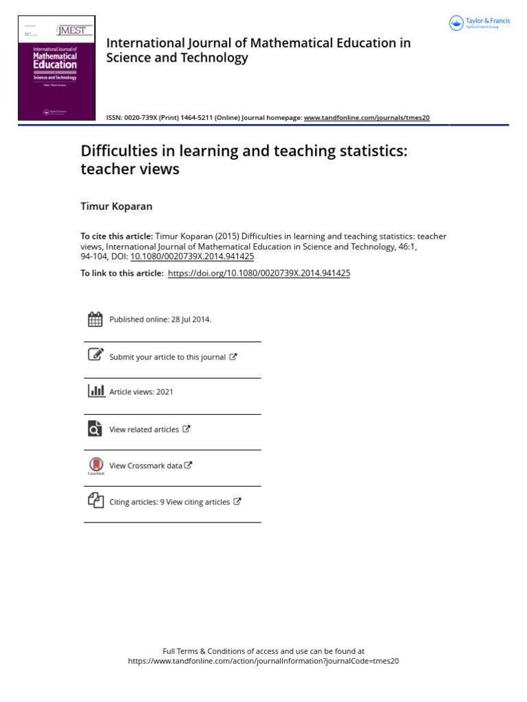 Difficulties in Learning and Teaching Statistics Teacher Views | PDF ...