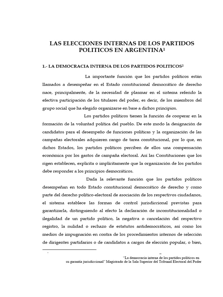 Elecciones Internas Partidos Politicos | PDF | Democracia | Ideologías ...