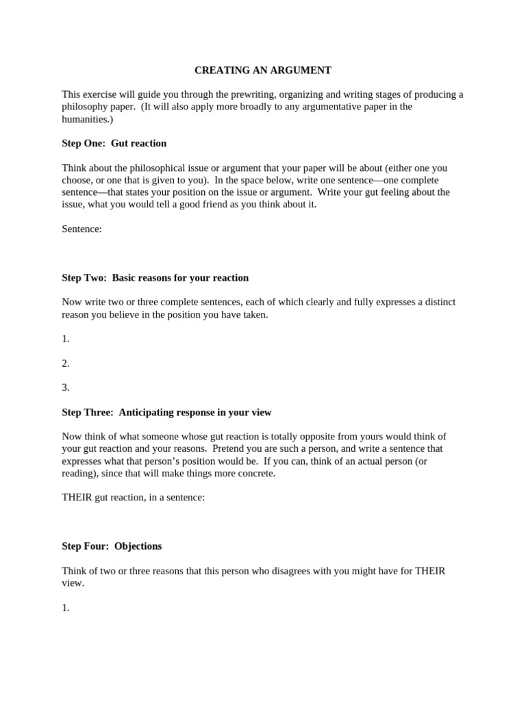 CREATING AN ARGUMENT Fill-It FORM | PDF | Reason | Argument