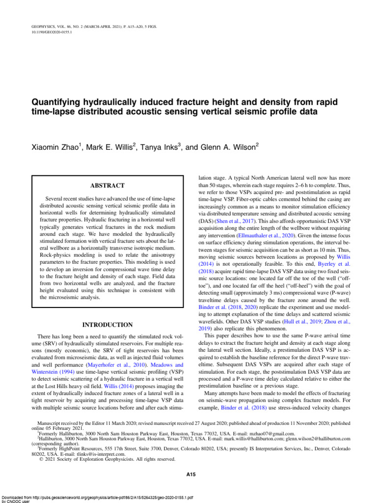 Quantifying Hydraulically Induced Fracture Height and Density From ...