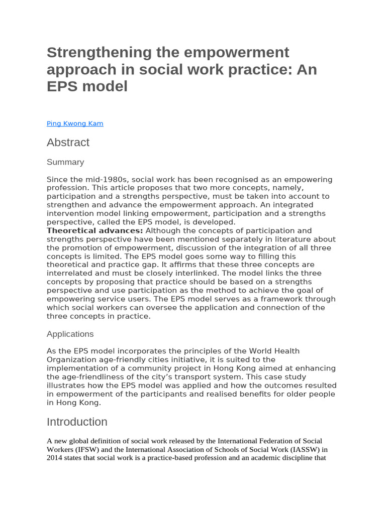 EPS Model: Enhancing Empowerment in Social Work | PDF | Empowerment ...