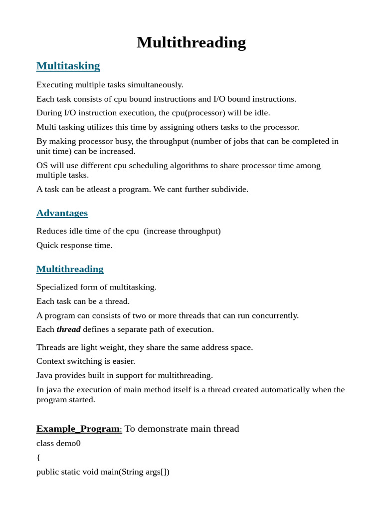 Multi Threading Notes | PDF | Thread (Computing) | Scheduling (Computing) Multi Threading Notes | PDF | Thread (Computing) | Scheduling (Computing)