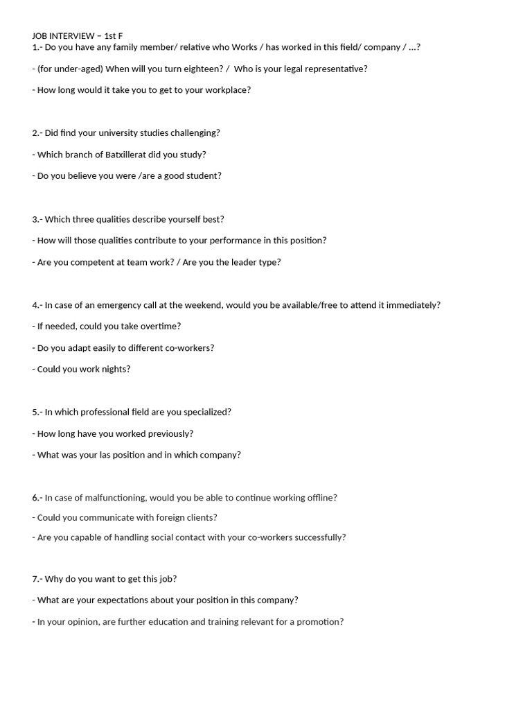JOB INTERVIEW - 1st F | PDF
