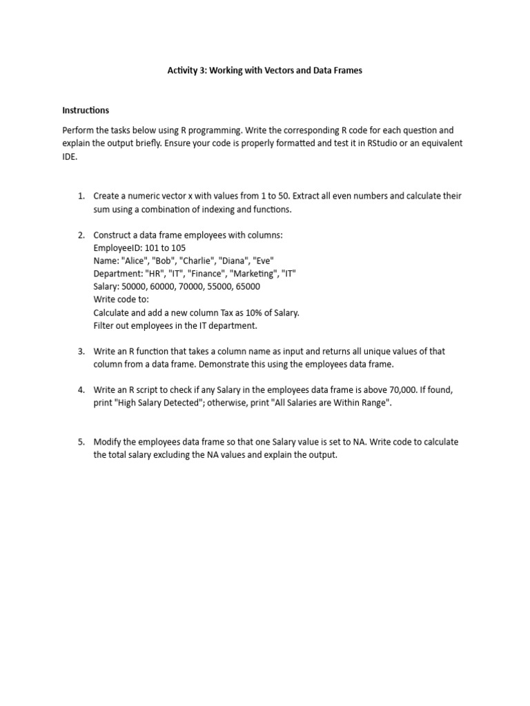 Activity 3 Working With Vectors and Data Frames | PDF | Career & Growth ... Activity 3 Working With Vectors and Data Frames | PDF | Career & Growth ...